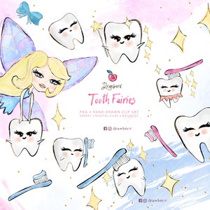 Tooth Fairy Clipart - Cute Whimsical Dental Clipart, Teeth Doodles ...