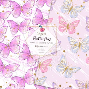 Butterfly Digital Paper, 10 Seamless Pattern / Gold, Pink, Purple ...