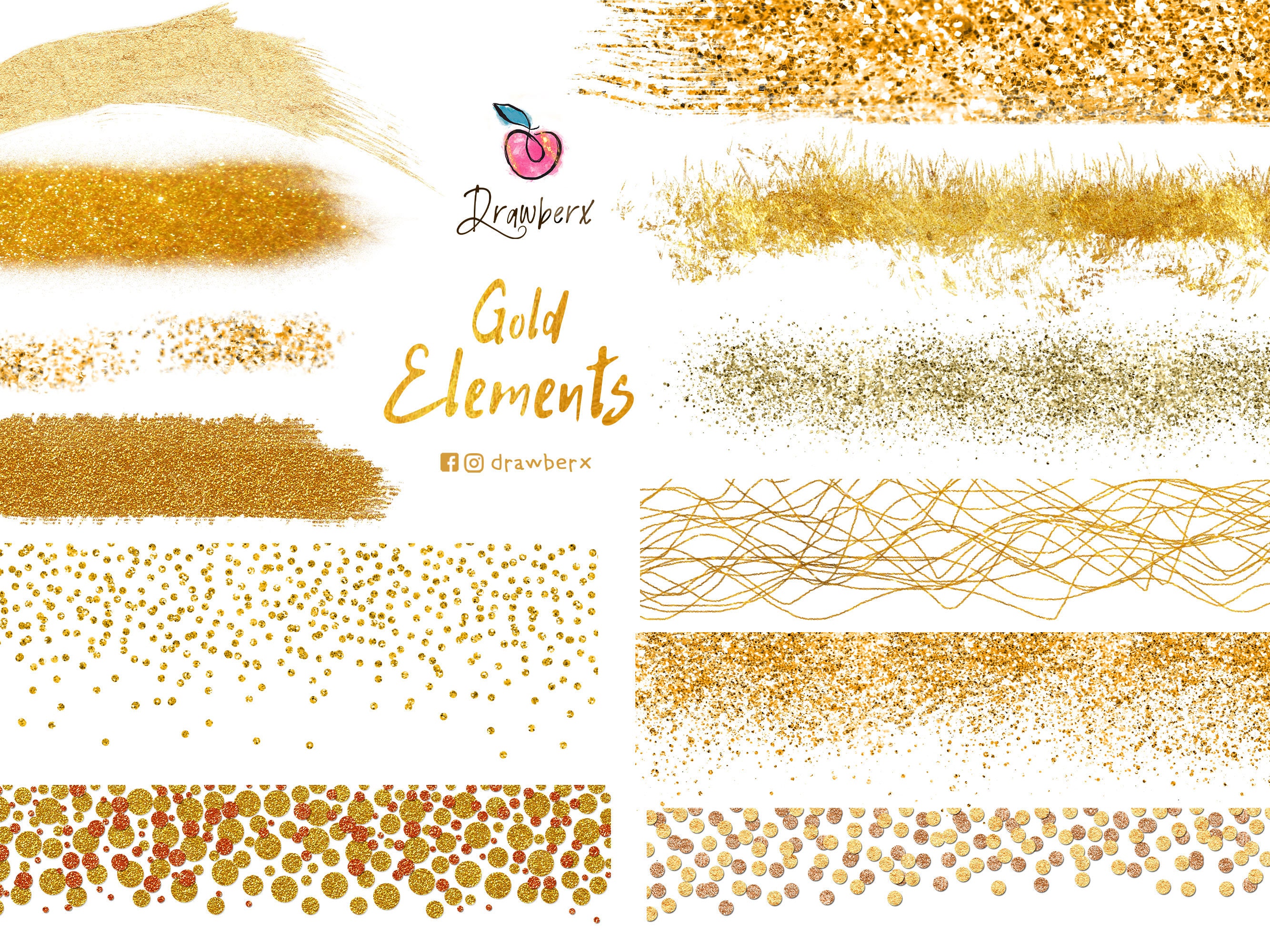 Gold Confetti Overlay Clipart and Digital Papers Bundle, Gold Brush ...