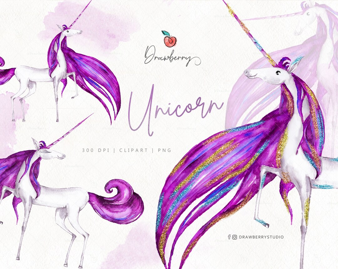Unicorn Clipart Hand Painted Watercolor Unicorns PNG Digital - Etsy