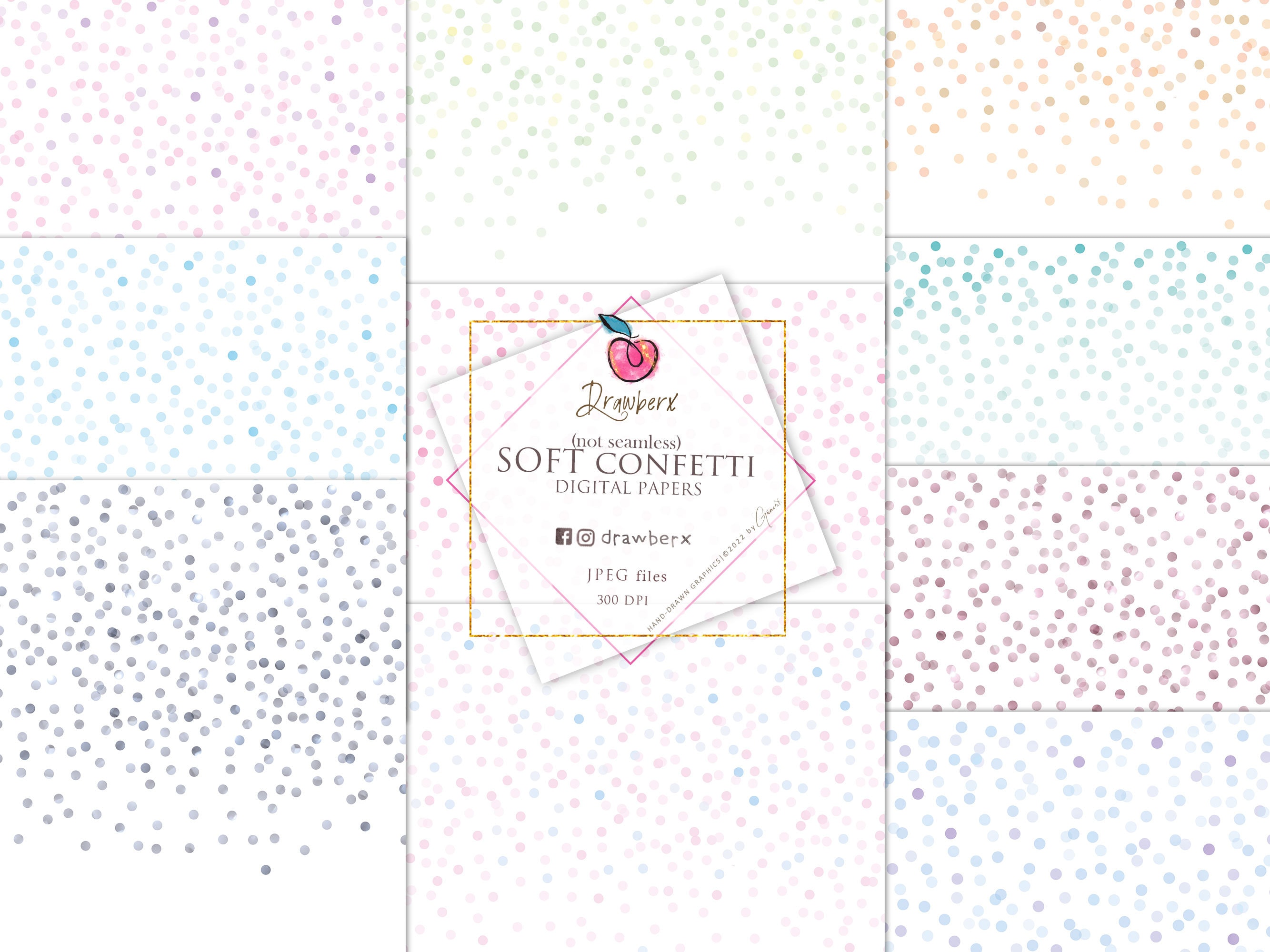 Confetti Bundle, Rainbow Convetti Borders Png, Clipart and Confetti ...