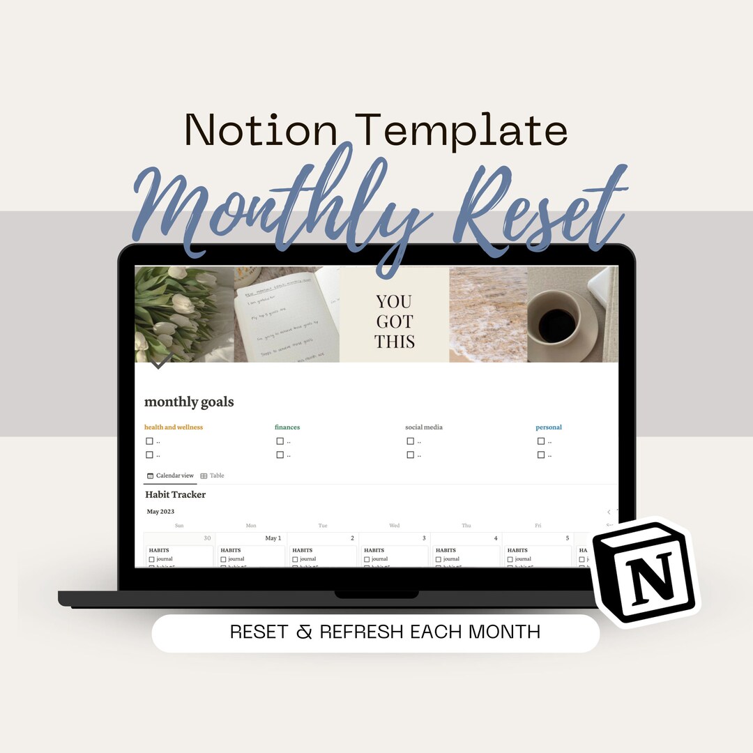 Monthly Reset Notion Template, Notion Templates, Monthly Goals and ...