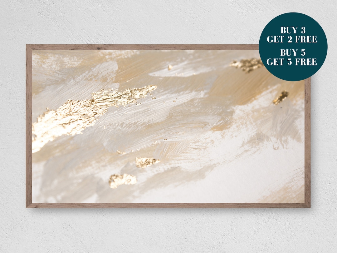Samsung Frame TV Art, Beige & Gold Digital Art, Frame Art TV, Abstract ...