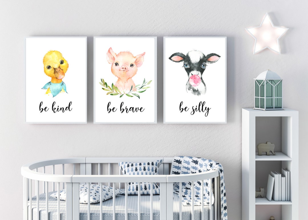 Set of 3 Nursery Prints, Printable Nursery Wall Art, Farm Animal ...