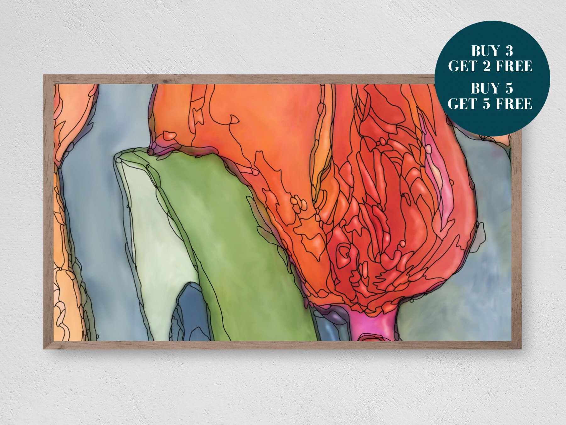 Samsung Frame TV Art, Abstract Digital Art, Floral Line Art Painting ...