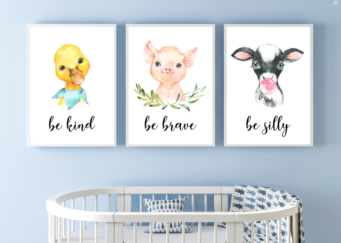 Set of 3 Nursery Prints Printable Nursery Wall Art Farm | Etsy