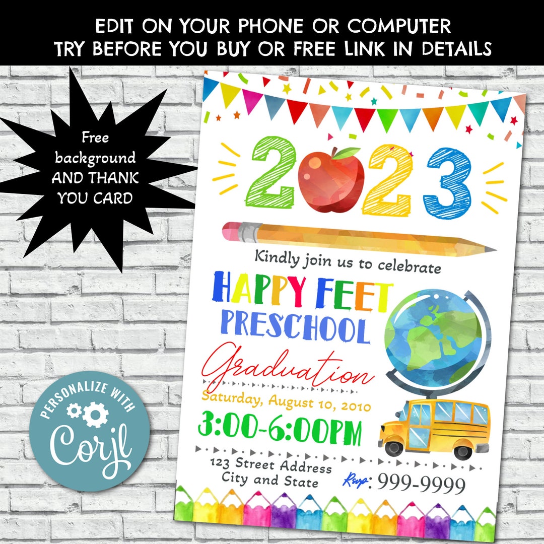Editable Kindergarten Graduation Invitation, Prek Graduation Invitation ...