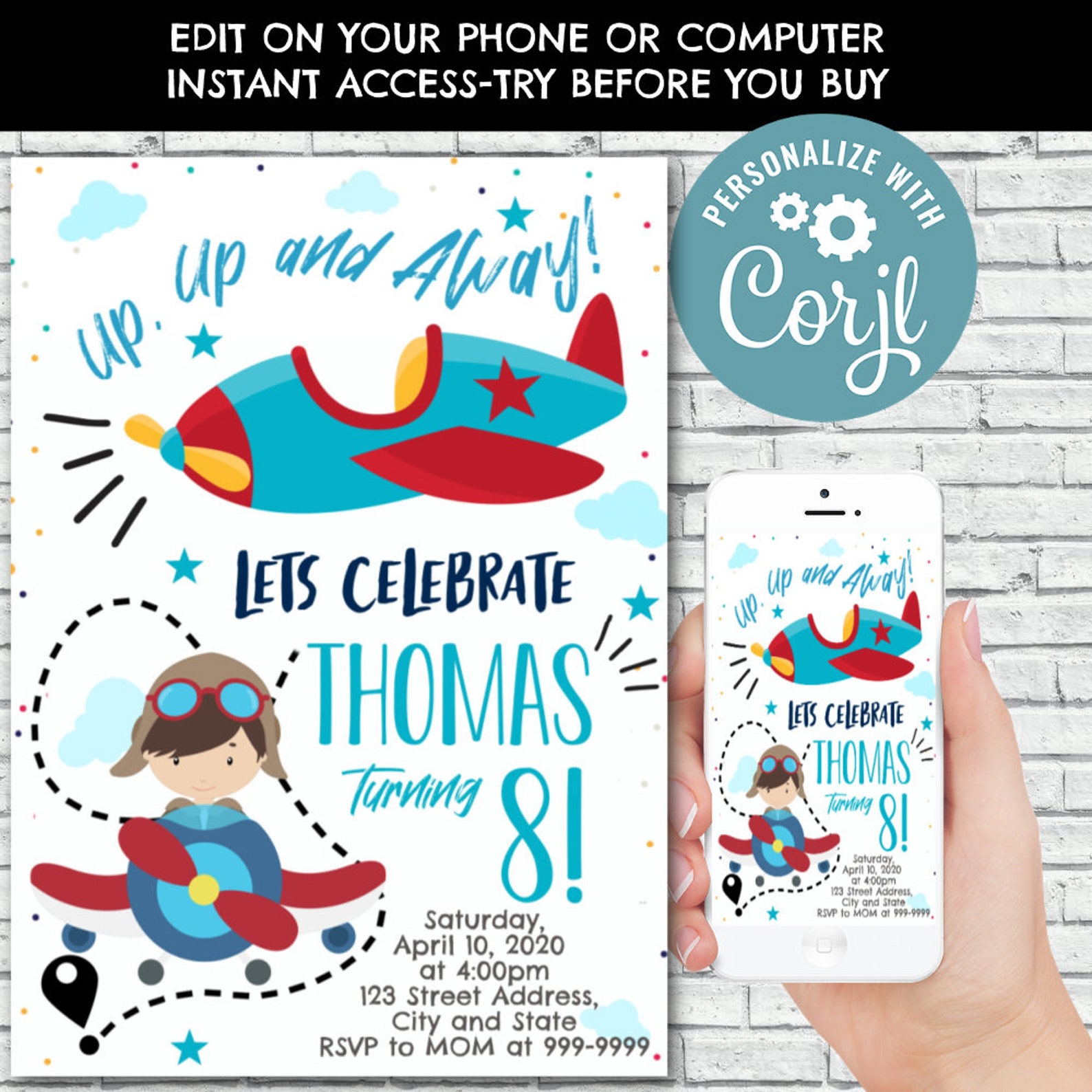 Airplane Invitation Airplane Birthday Invitation Airplane | Etsy