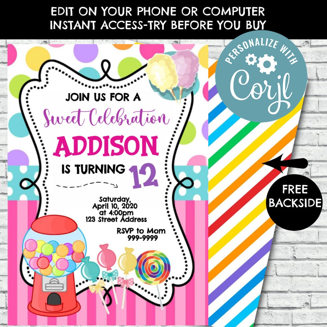 Candy Invitation, Candy Birthday Invitation, Candy Invite, Birthday ...