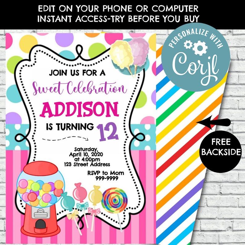 Candy Invitation Candy Birthday Invitation Candy Invite - Etsy