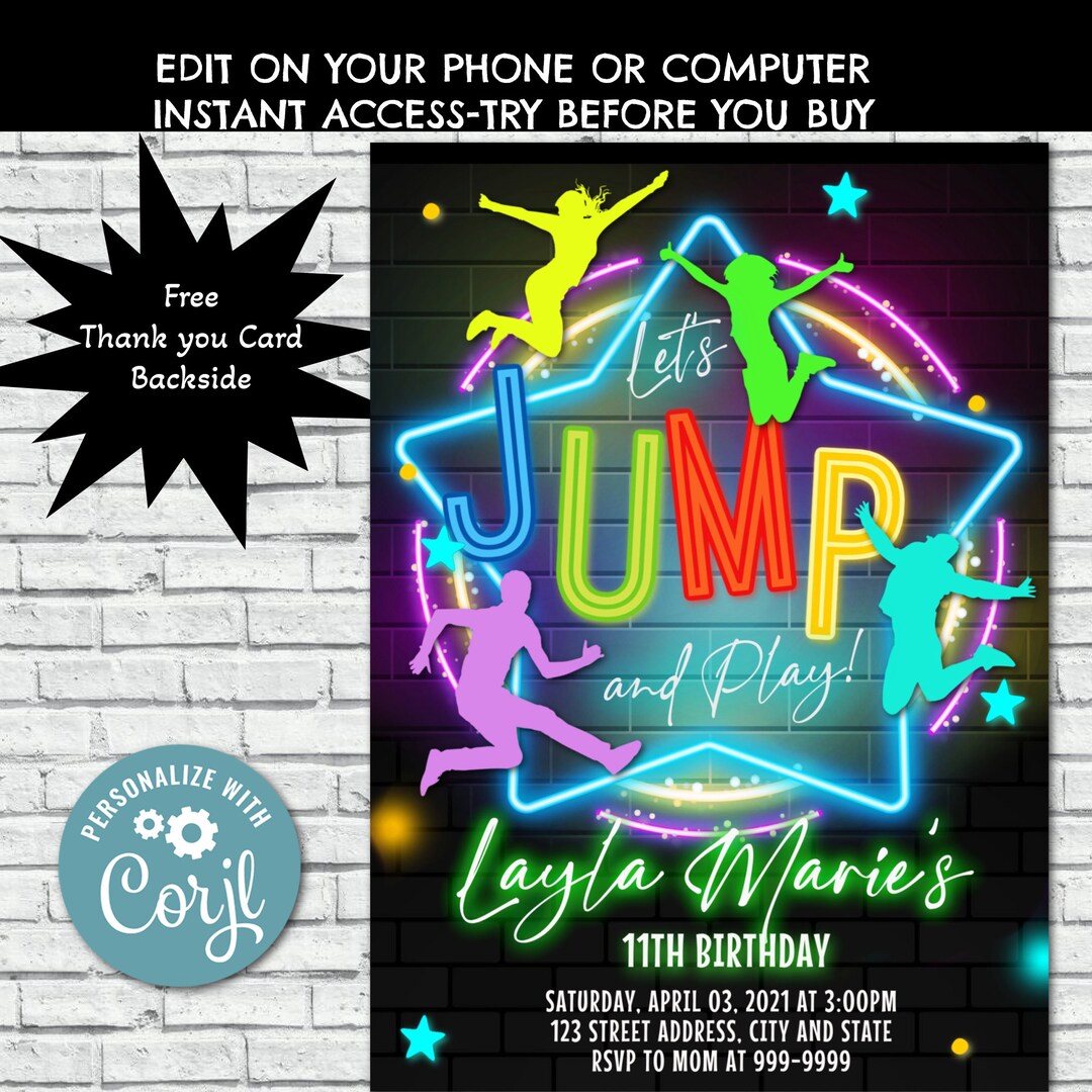 Jump Birthday Invitation, Jump Invitation, Jump Party, Jump and Play ...