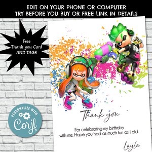 Splatoon Birthday Invitation, Splatoon Invite, Splatoon Birthday Party ...