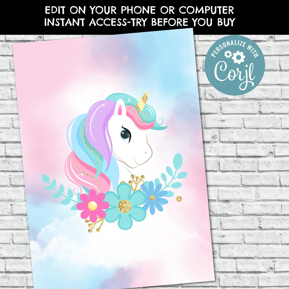 EDITABLE Unicorn Birthday Invitation Unicorn Birthday Invite - Etsy