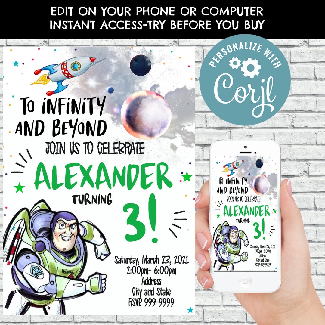 Buzz Lightyear Invitation, Buzz Lightyear Birthday Invitation, Buzz ...