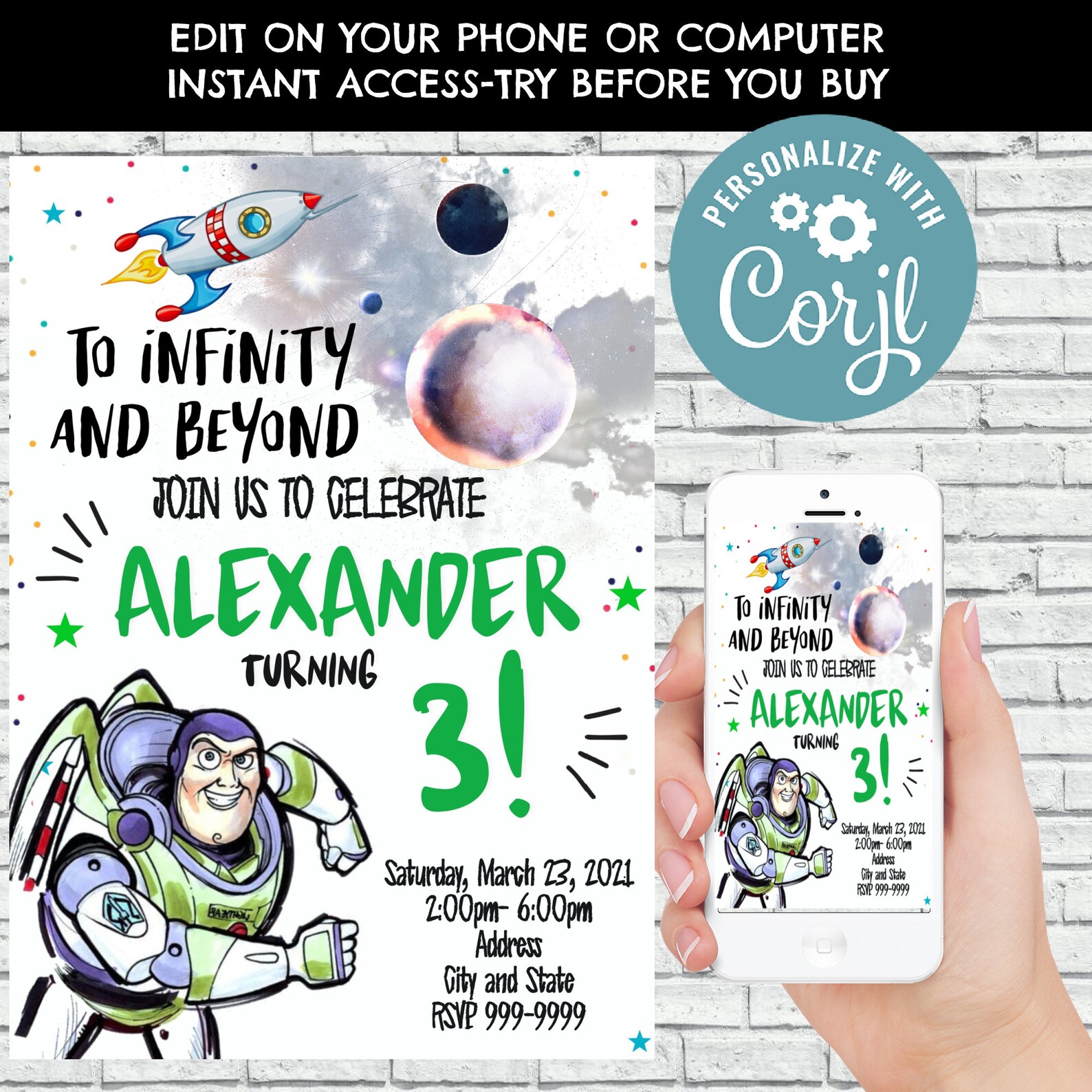 Buzz Lightyear Invitation Buzz Lightyear Birthday Invitation - Etsy