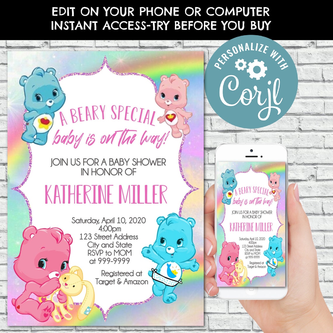 Care Bears Invitation Care Bears Baby Shower Care Bears Baby Etsy