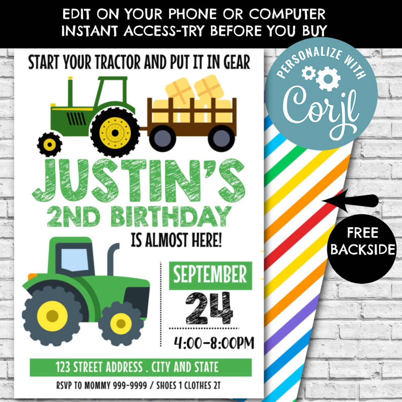 Invitación de tractor verde invitación de cumpleaños del - Etsy España
