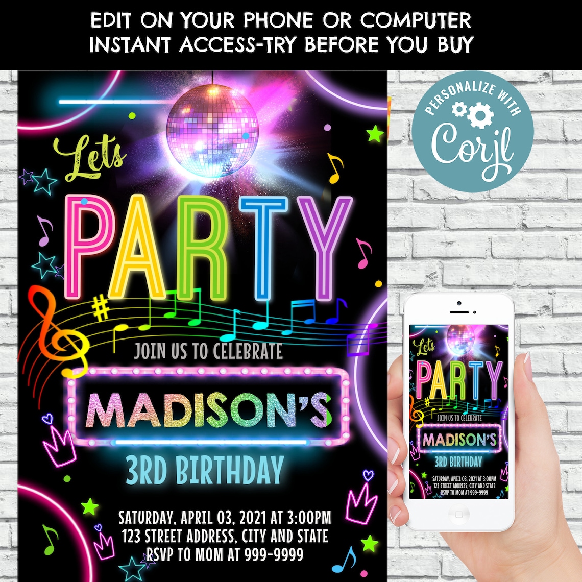 EDITABLE Music Birthday Invitation Music Birthday Party Invite | Etsy