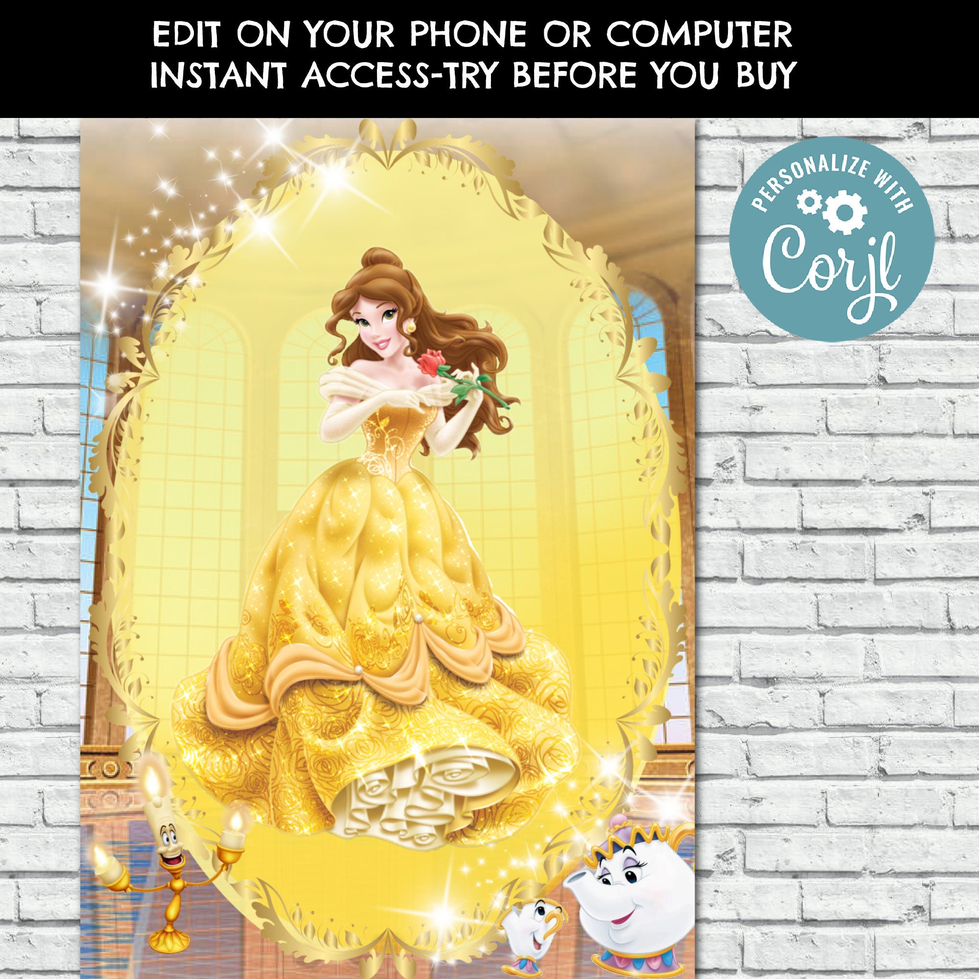 Inner Beauty Invitation Belle Disney's Belle's Books Baby Shower