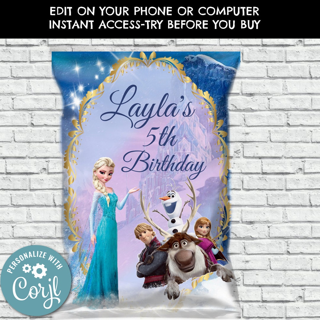 Frozen Chip Bag, Frozen Party Favor, Frozen Birthday Treat, Frozen Bag ...