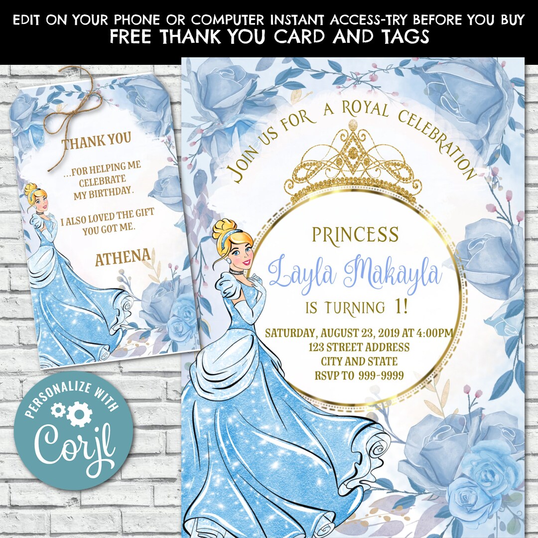 Cinderella Birthday Invitation Cinderella Invite Princess - Etsy