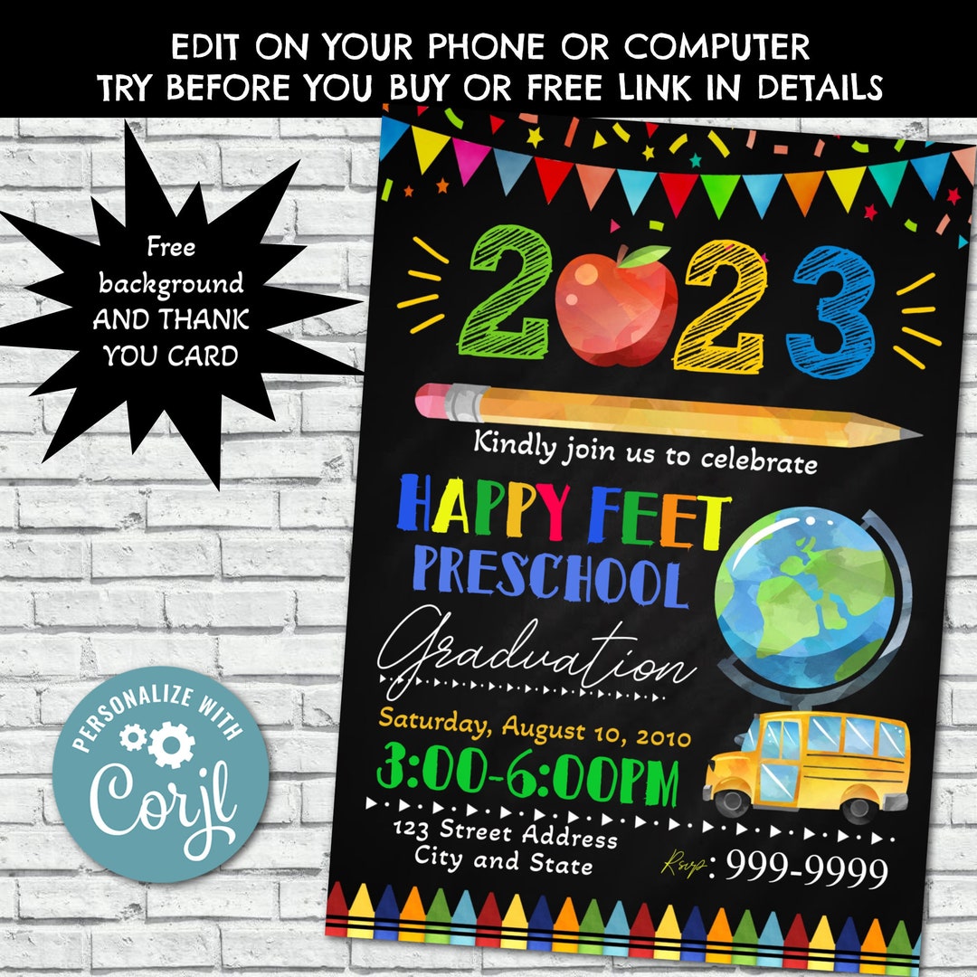 Editable Kindergarten Graduation Invitation, Prek Graduation Invitation ...