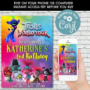 Trolls Invitation, Trolls Birthday Invitation, Trolls Invite,birthday ...