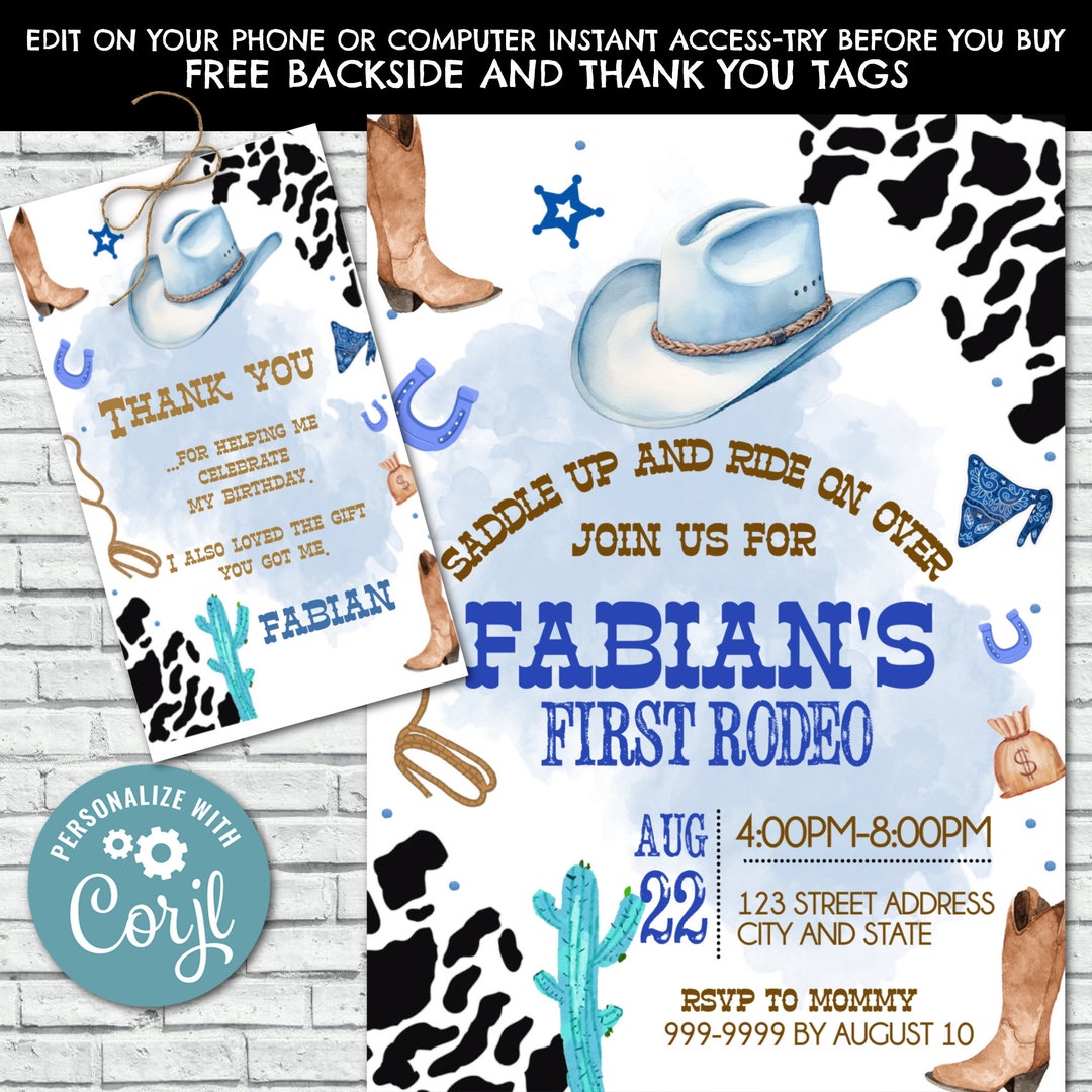EDITABLE Boy Rodeo Birthday Invitation Rodeo Party Invite Rodeo Invites ...