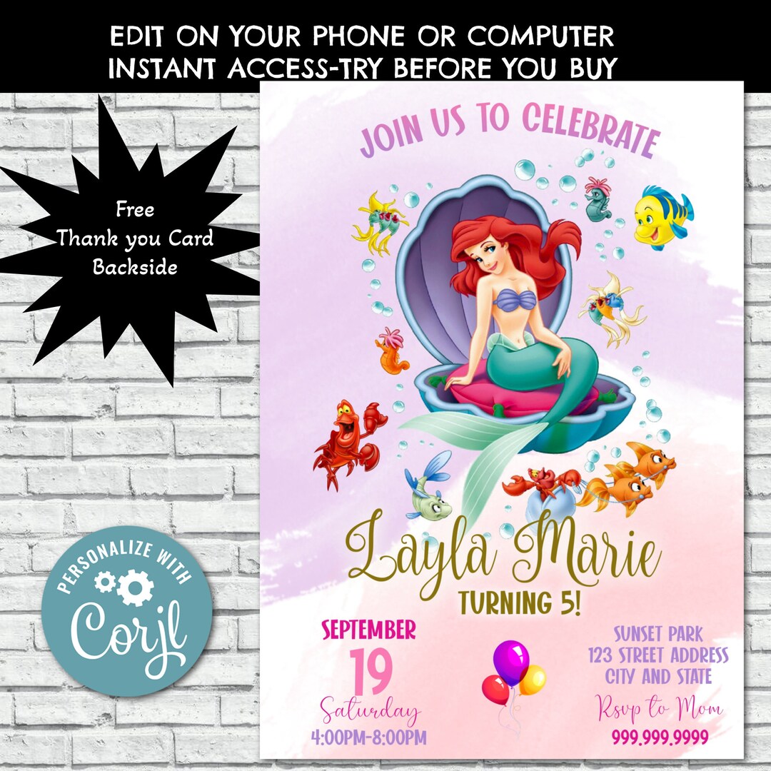 Mermaid Birthday Invitation, Mermaid Invite, Princess Birthday Party ...