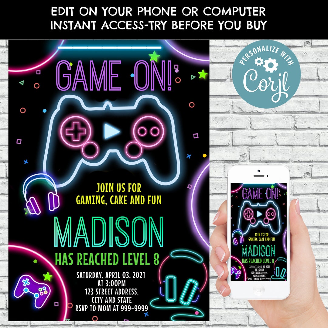 Video Game Invitation, Gamer Invitation, Video Game Birthday Invitation ...