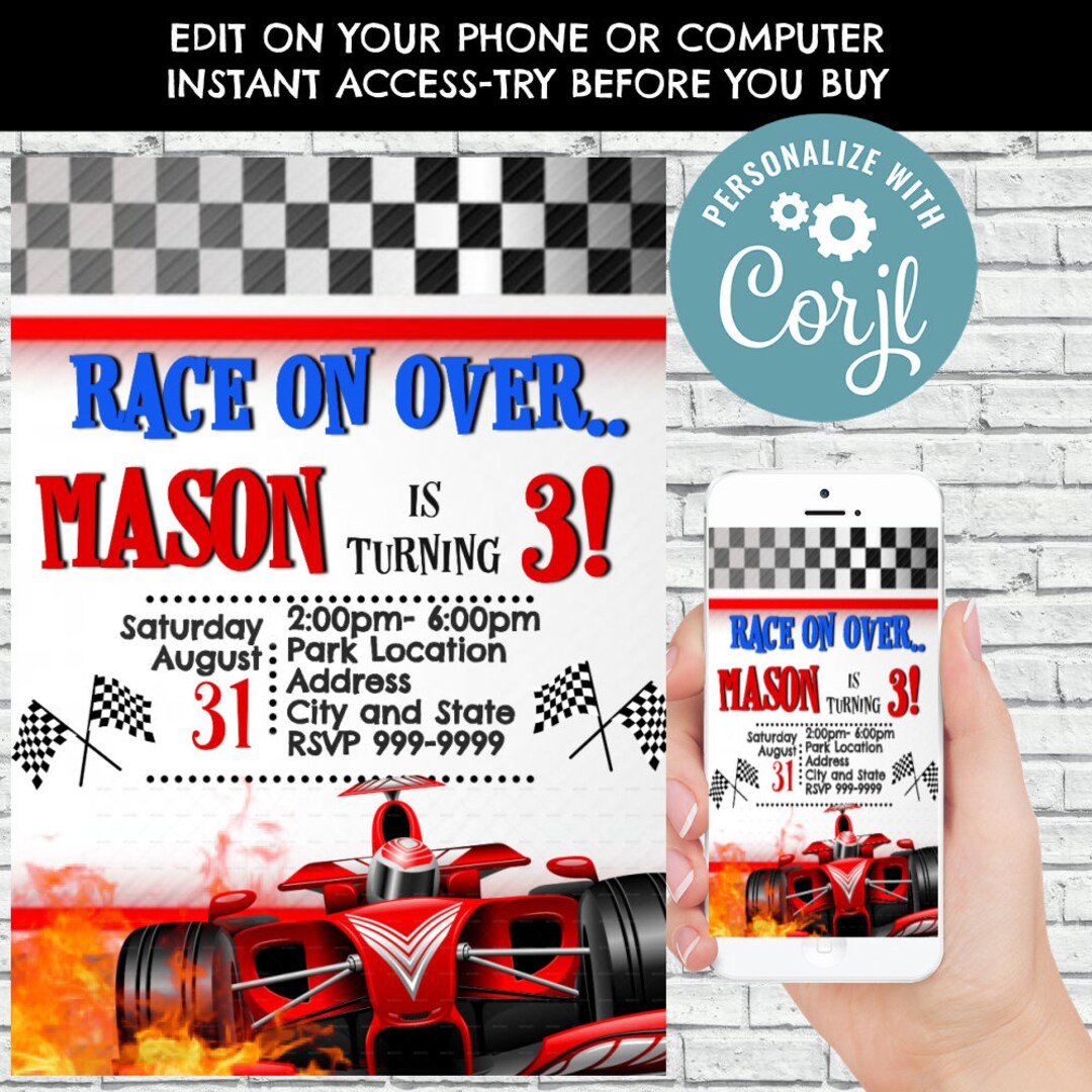 Race Car Invitation, Car Invitation, Cars Invitation, Red Race Car ...