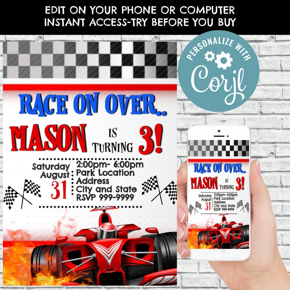 Race Car Invitation Car Invitation Cars Invitation Red Race | Etsy