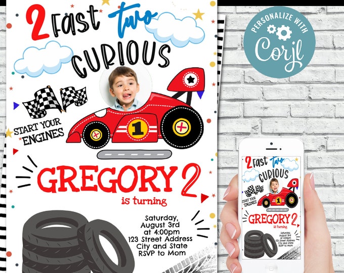 Instant Download Two Fast Birthday Invitation Two Fast Boy Race Car 2nd ...