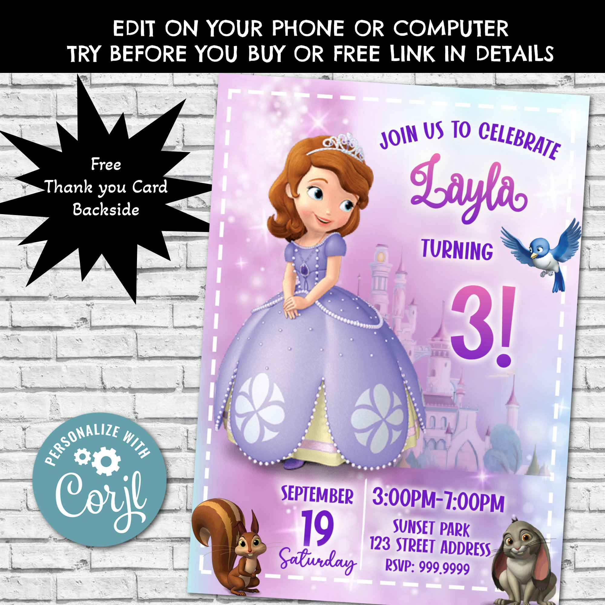 Sofia The First Birthday Invitation Sofia The First Invite Etsy Australia