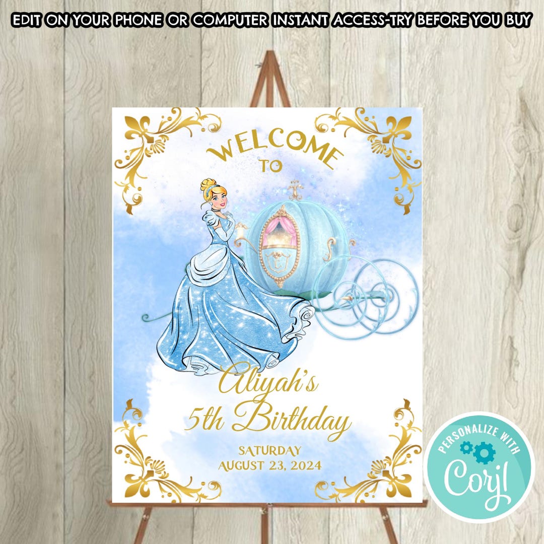 Cinderella Welcome Sign, Birthday Welcome Sign, Baby Shower Welcome ...
