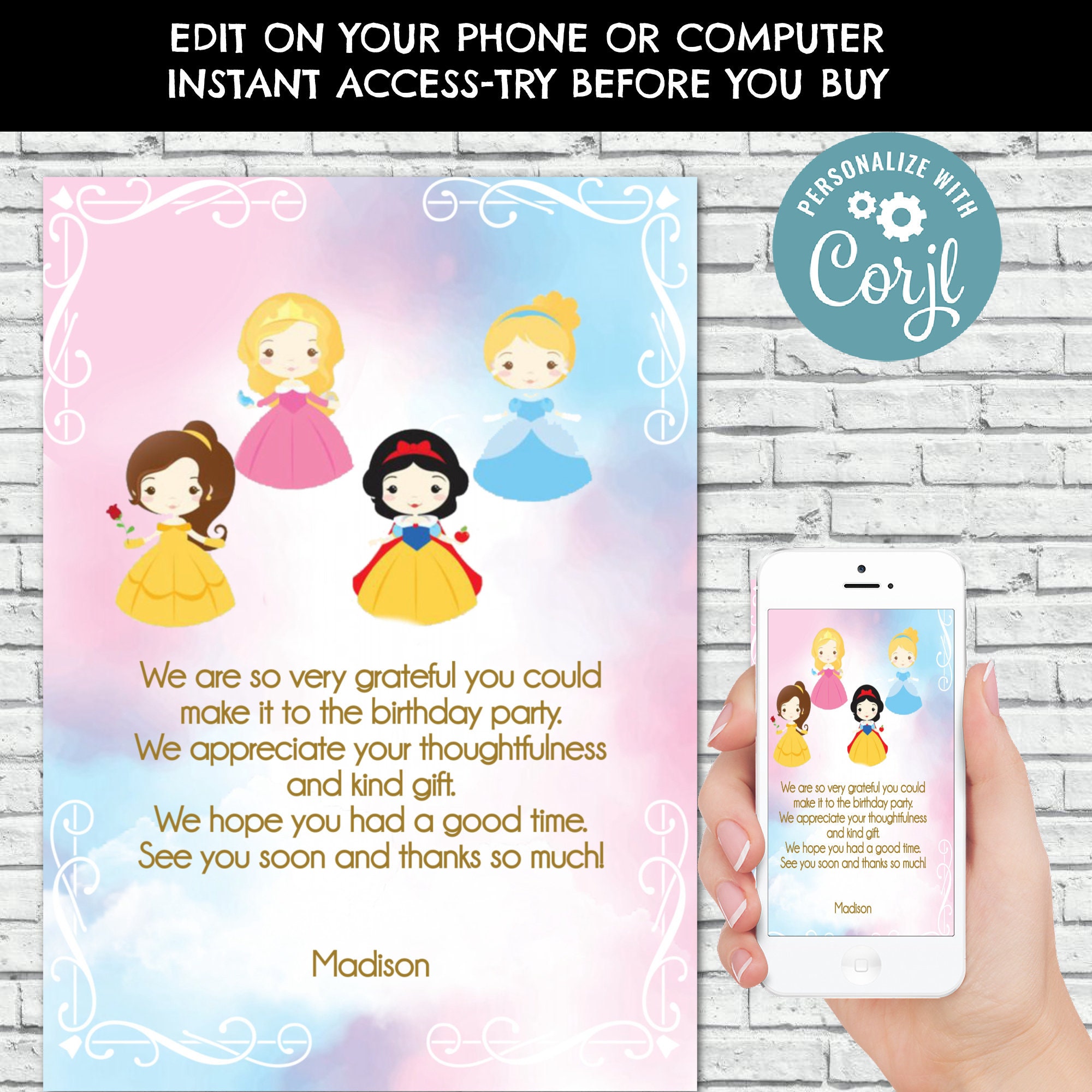 Editable Invitation Princess Birthday Invitations - Etsy