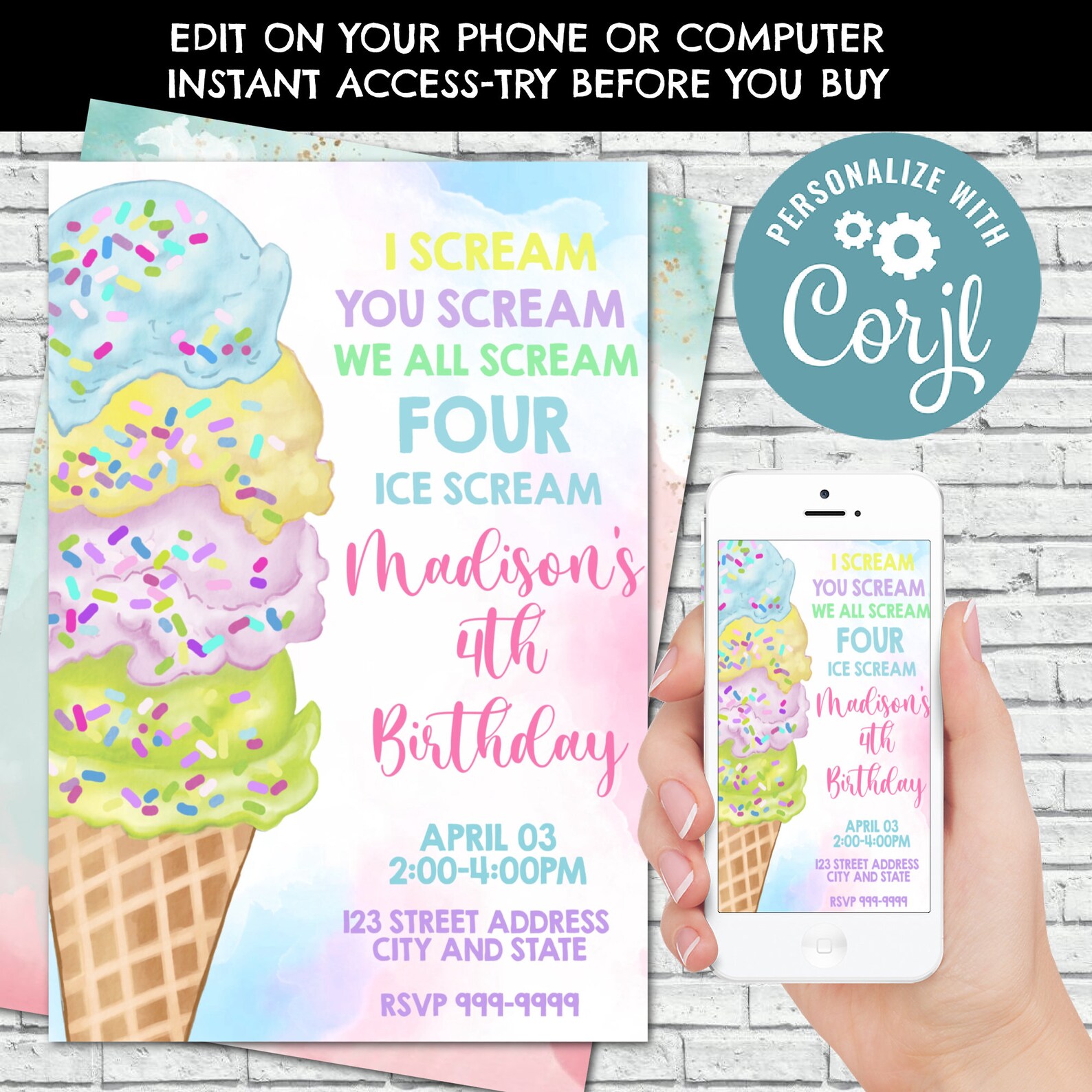 EDITABLE Ice Cream Invitation Ice Cream Invite Ice Cream | Etsy