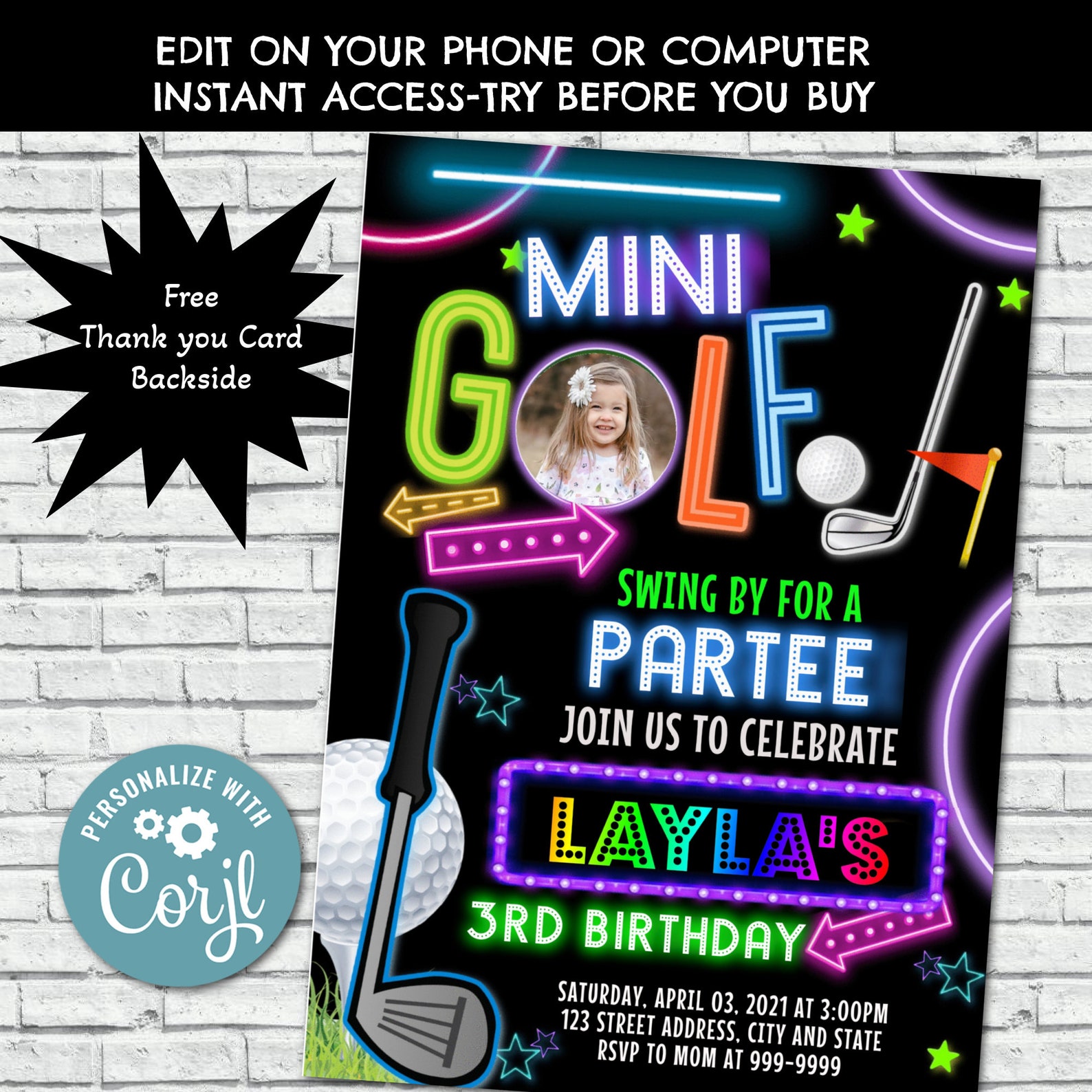 EDITABLE Mini Golf Invitation Birthday Party Invites Boy Girl - Etsy