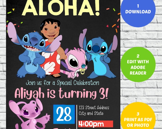 Invito di compleanno di Lilo e Stitch: download immediato - Etsy Italia