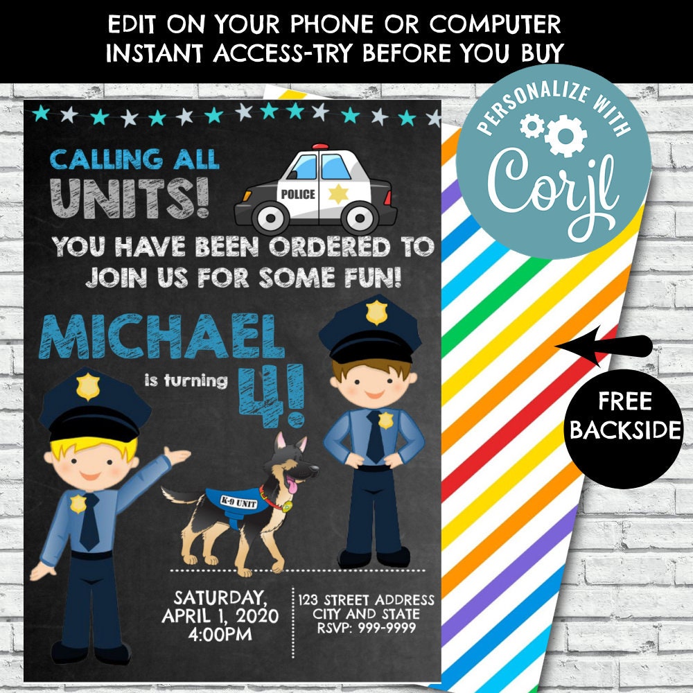 Editable Police Invitation Police Birthday Invitations | Etsy