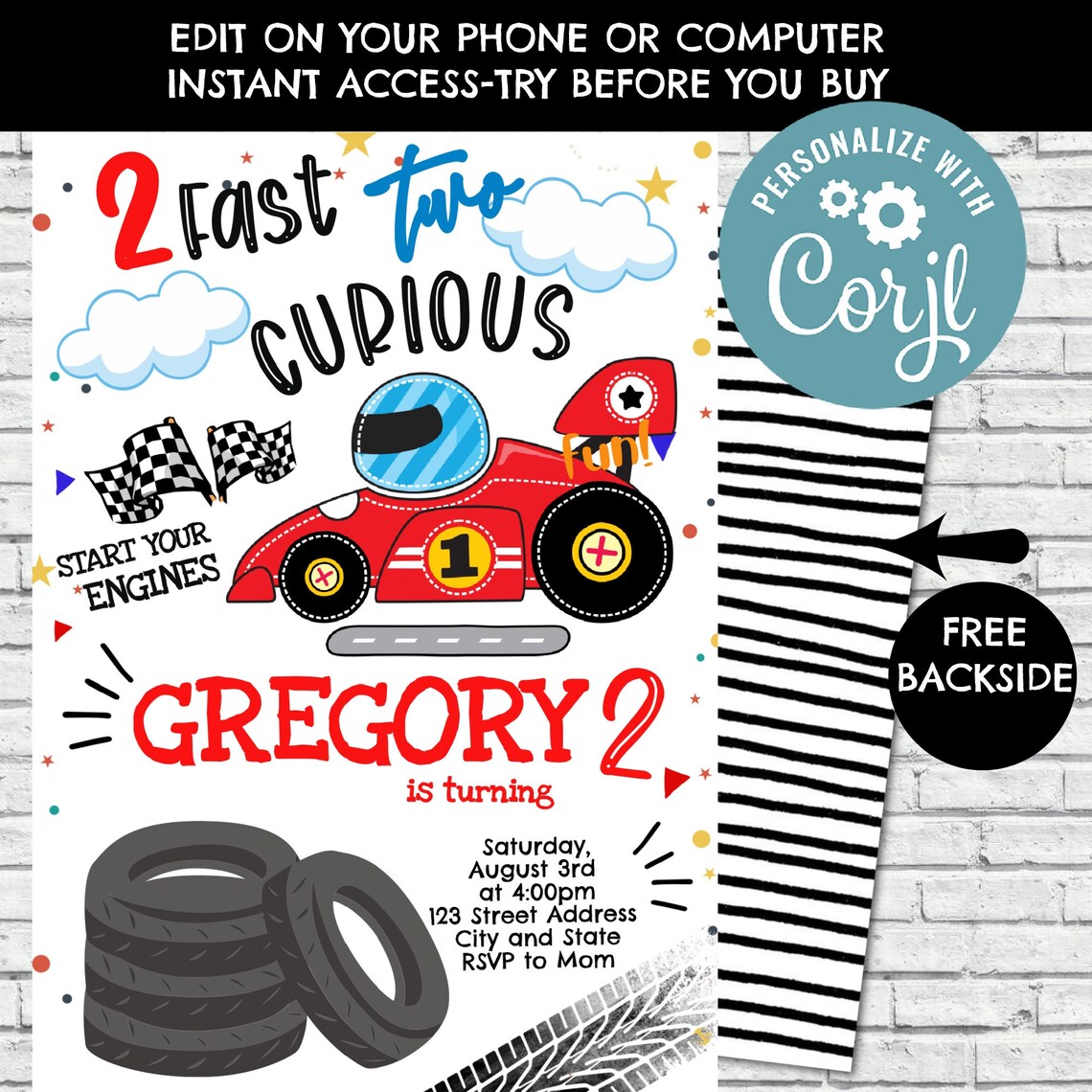 Instant Download Two Fast Birthday Invitation Two Fast Boy - Etsy