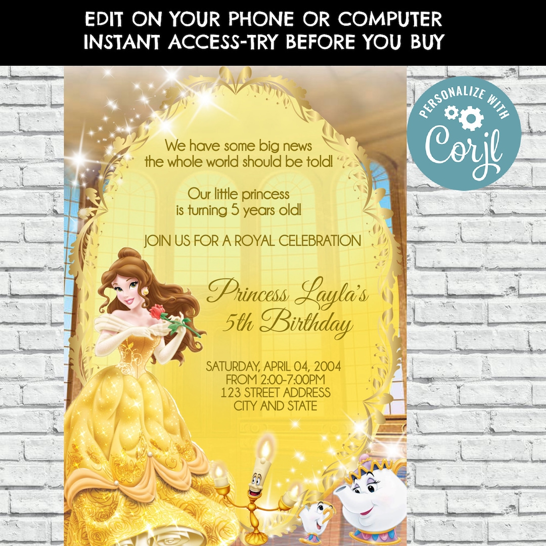 Belle Birthday Invitation, Belle Invite, Princess Birthday Party ...