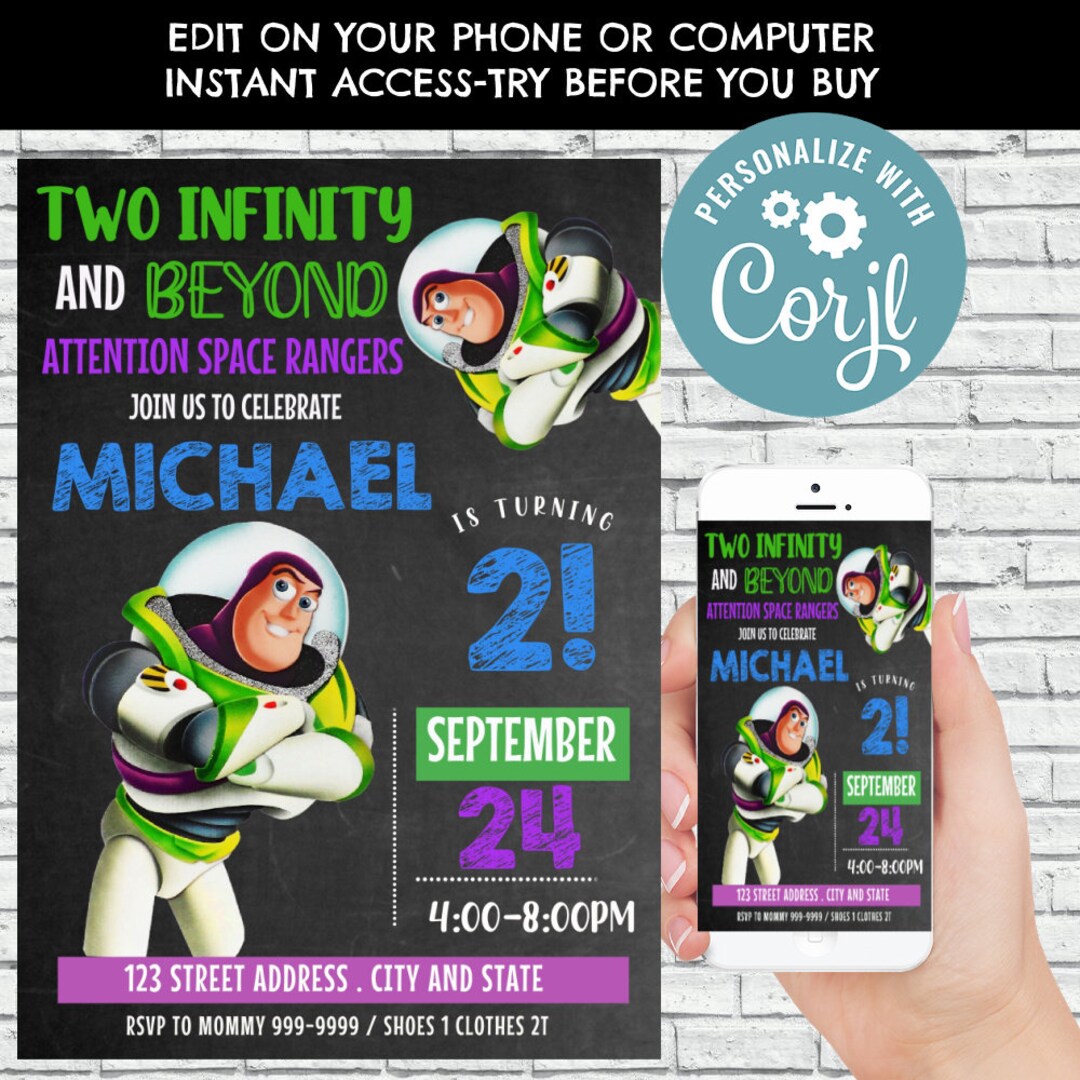 Buzz Lightyear Invitation, Buzz Lightyear Birthday Invitation, Buzz ...
