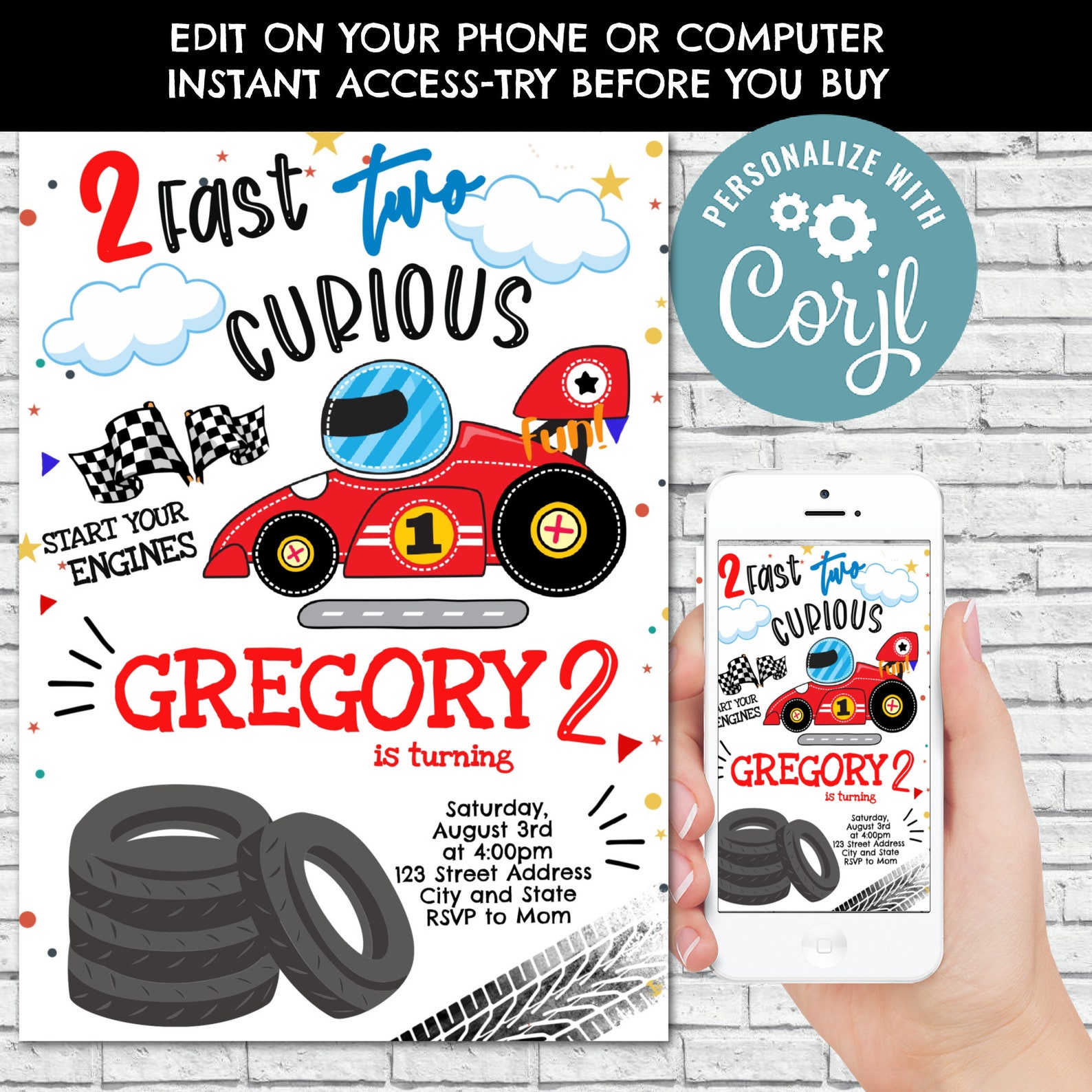 Instant Download Two Fast Birthday Invitation Two Fast Boy - Etsy