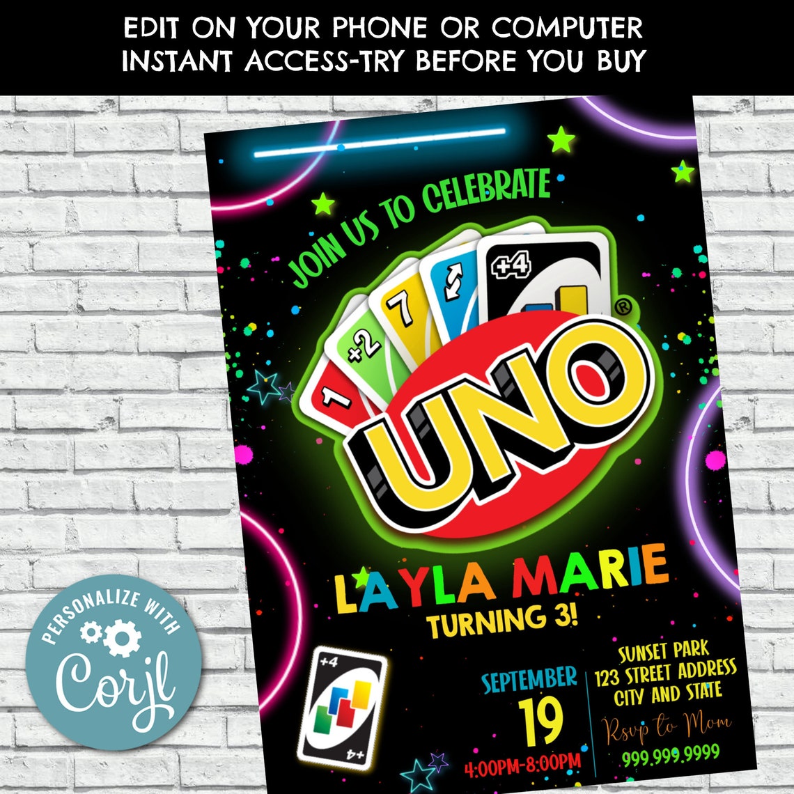 Uno Birthday Invitation Uno Birthday Invitation Uno Birthday - Etsy