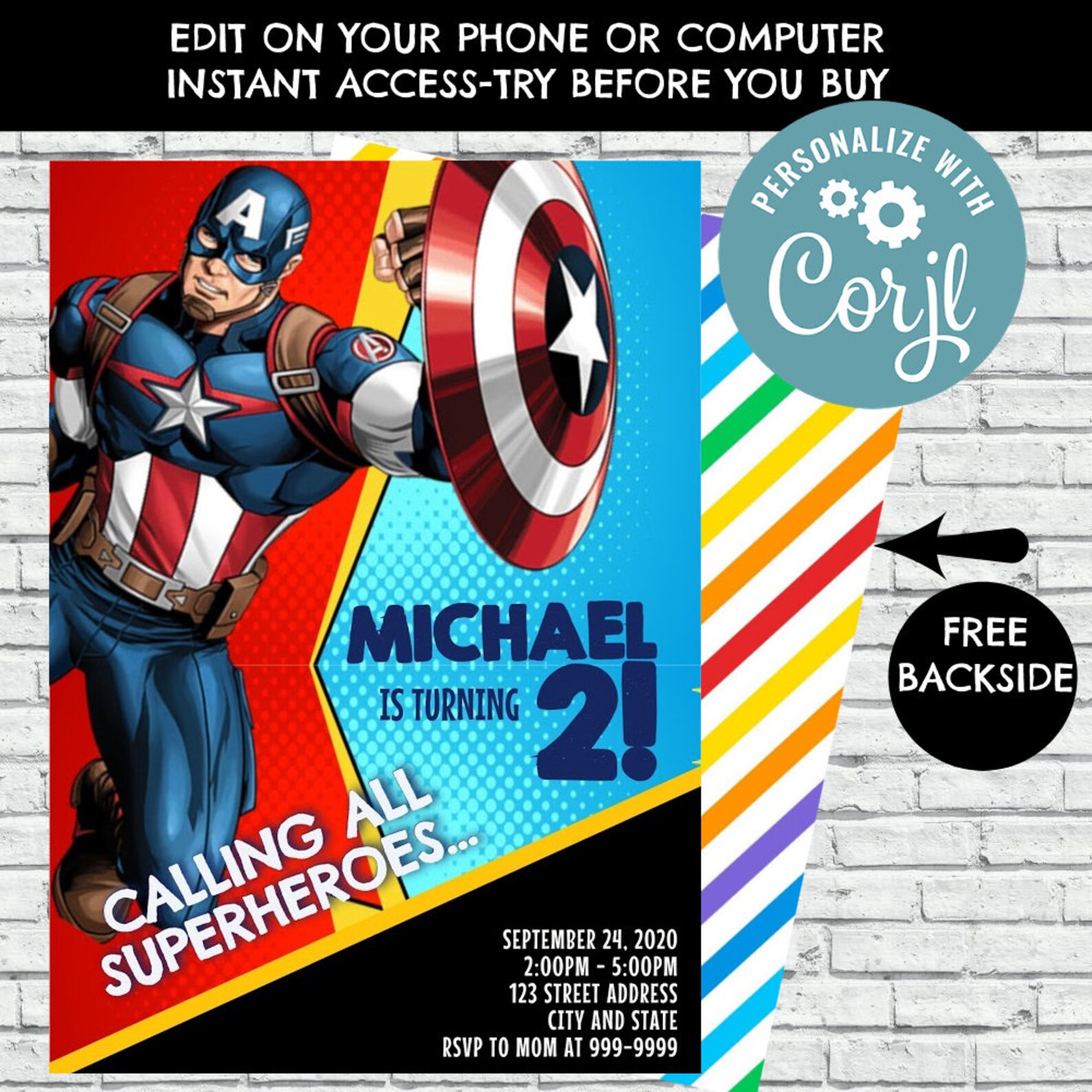 Captain America Invitation Captain America Birthday | Etsy