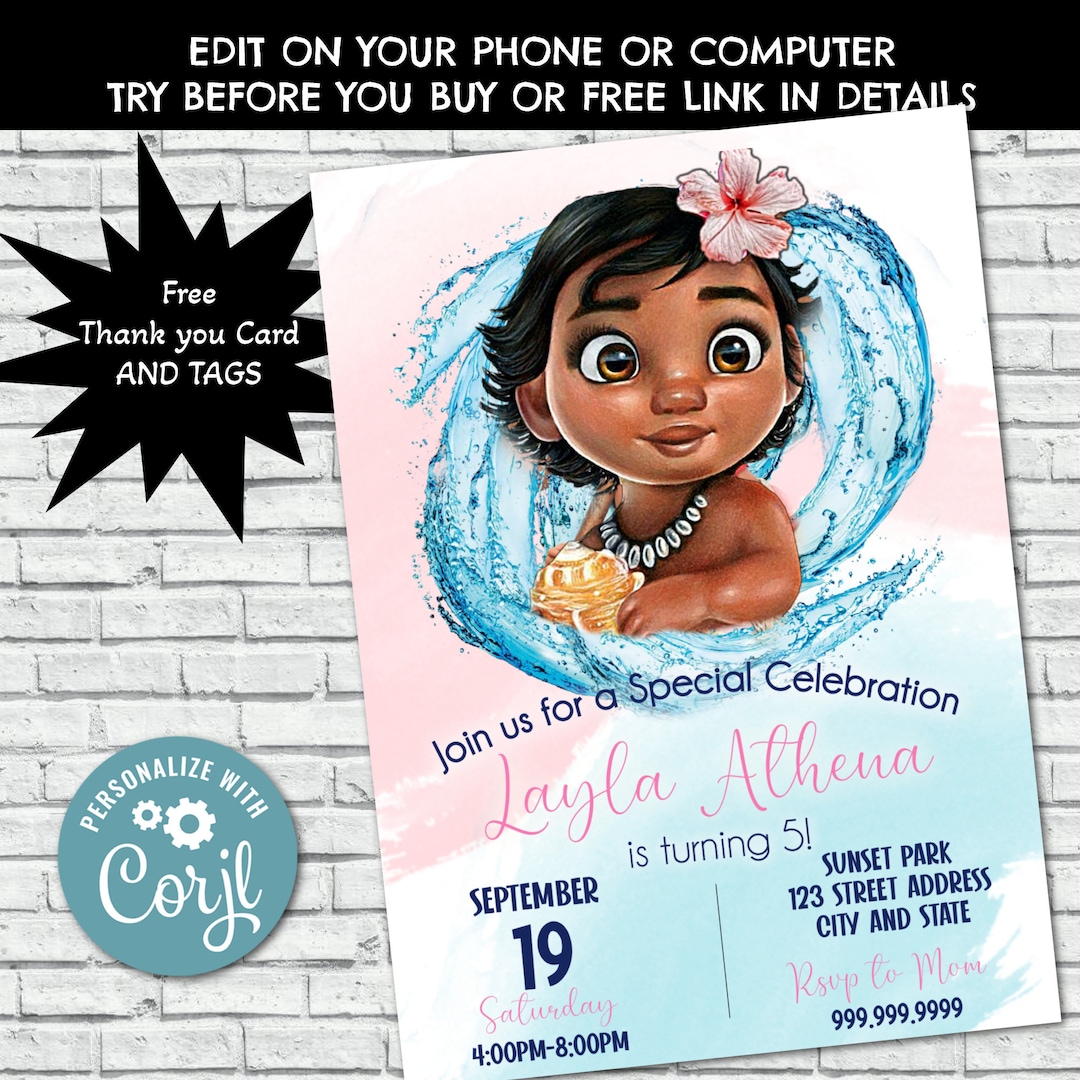 Moana Birthday Invitation, Moana Invite, Moana Birthday Party Invites ...