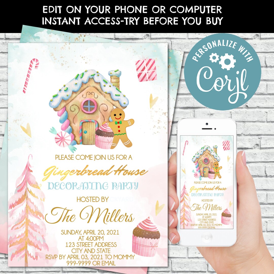Editable Gingerbread House Decorating Party Invitation Gingerbread ...