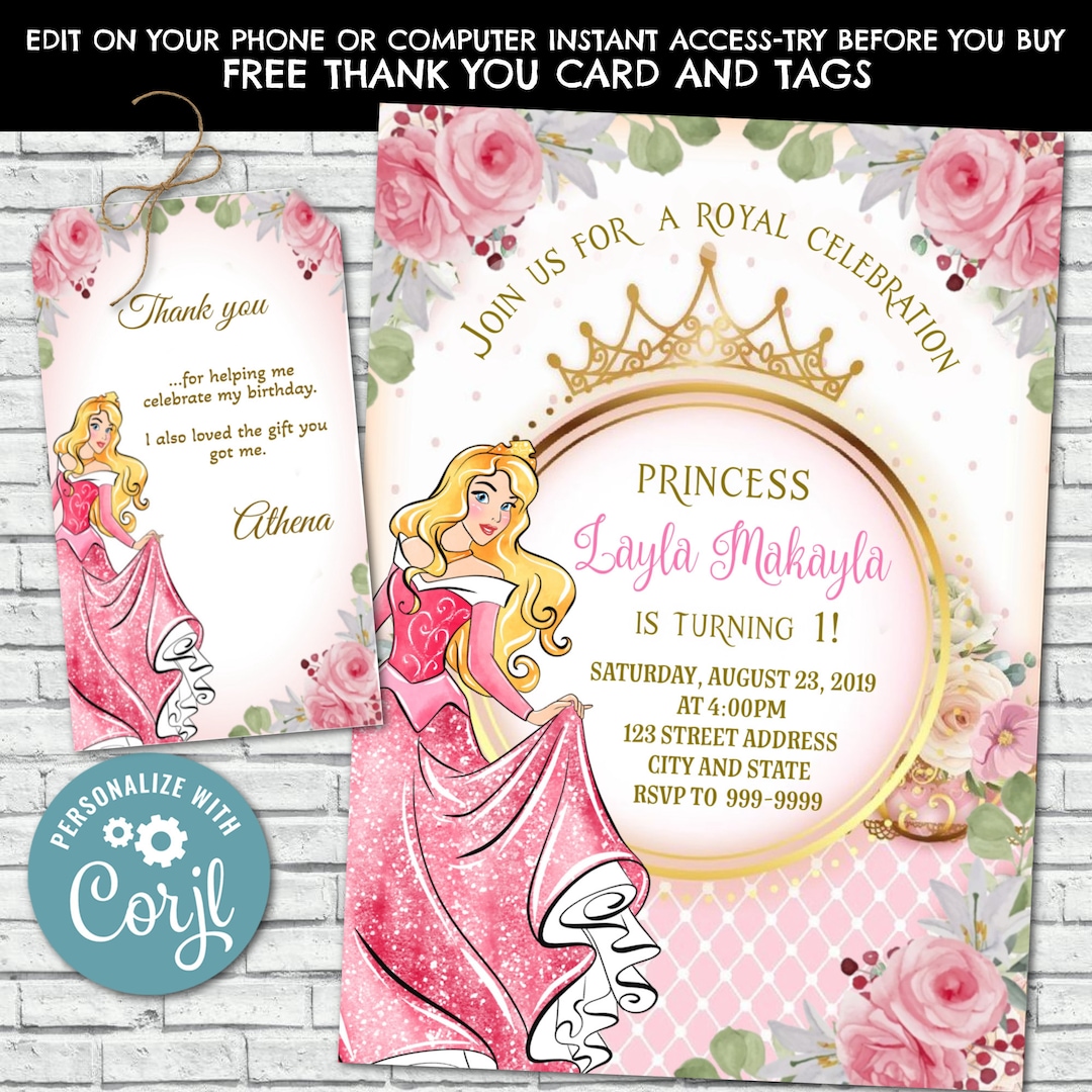 Princess Aurora Birthday Invitation, Aurora Invitation, Princess ...