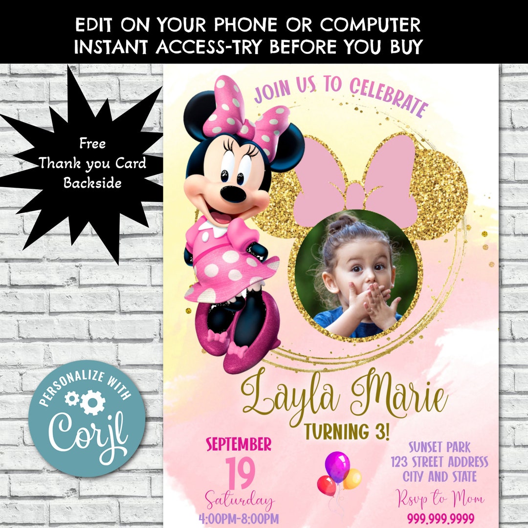 Minnie Mouse Birthday Invitation, Minnie Mouse Invitation, Minnie Mouse ...